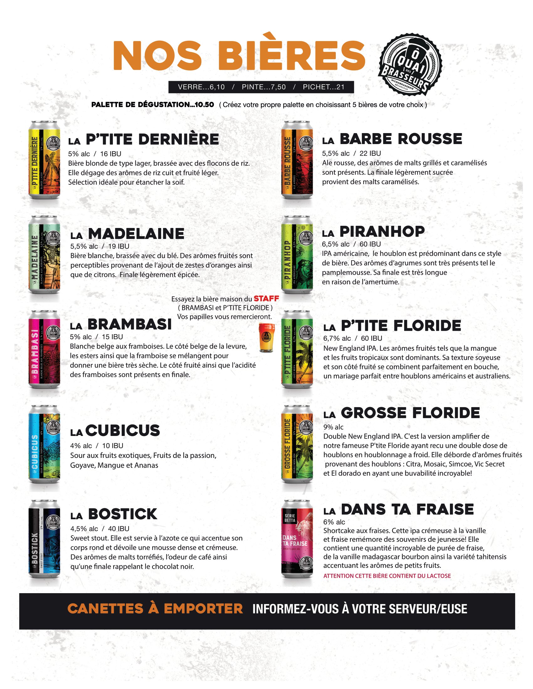 Nos menus | Ô quai des brasseurs